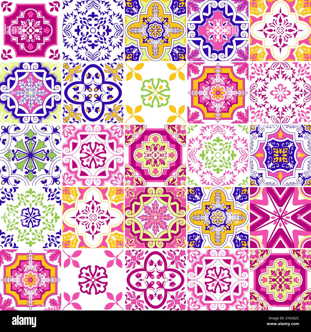 Pink and Blue Portuguese Azulejos Seamless Pattern Mosaic Tiles ...