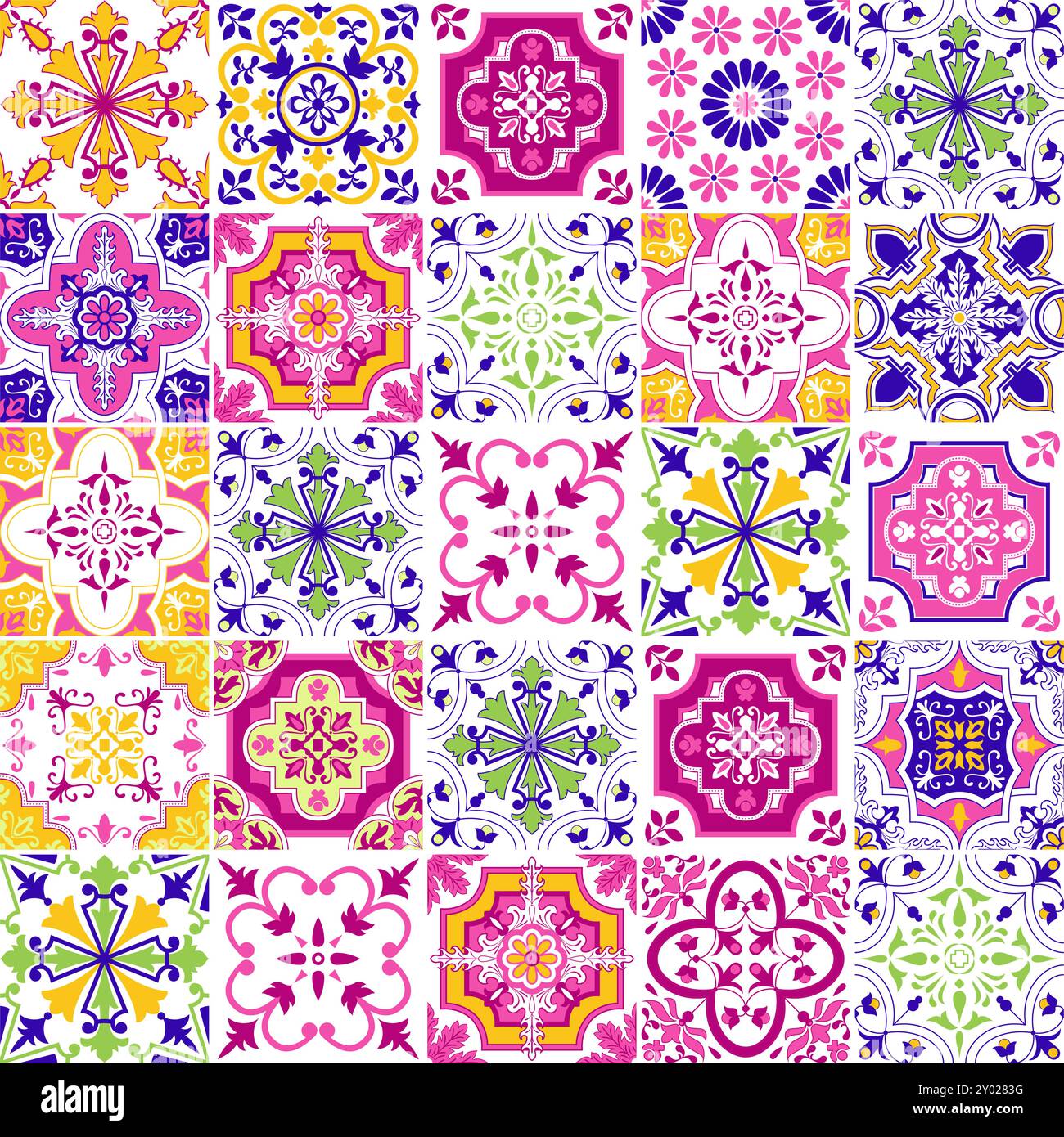 Pink and Blue Portuguese Azulejos Seamless Pattern Mosaic Tiles ...