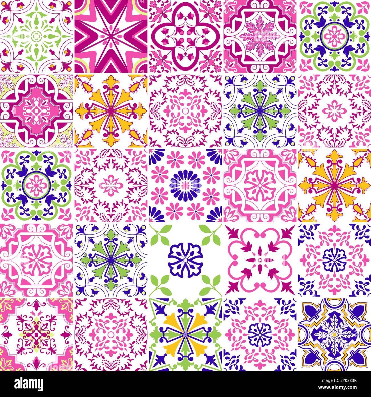 Pink and Blue Portuguese Azulejos Seamless Pattern Mosaic Tiles ...