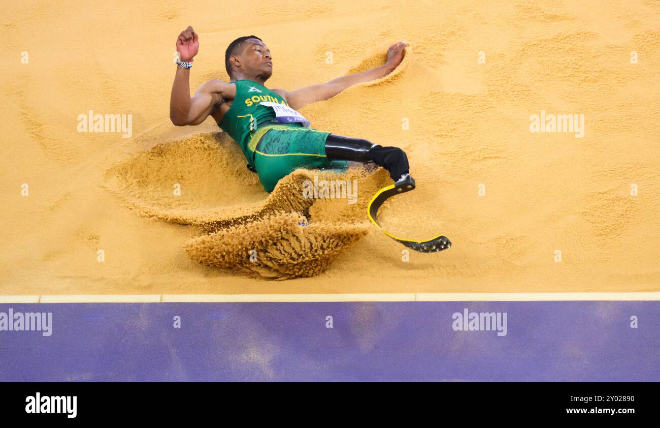 Paris, France. 31st Aug, 2024. Paralympics, Paris 2024, athletics, Stade de France, long jump ...