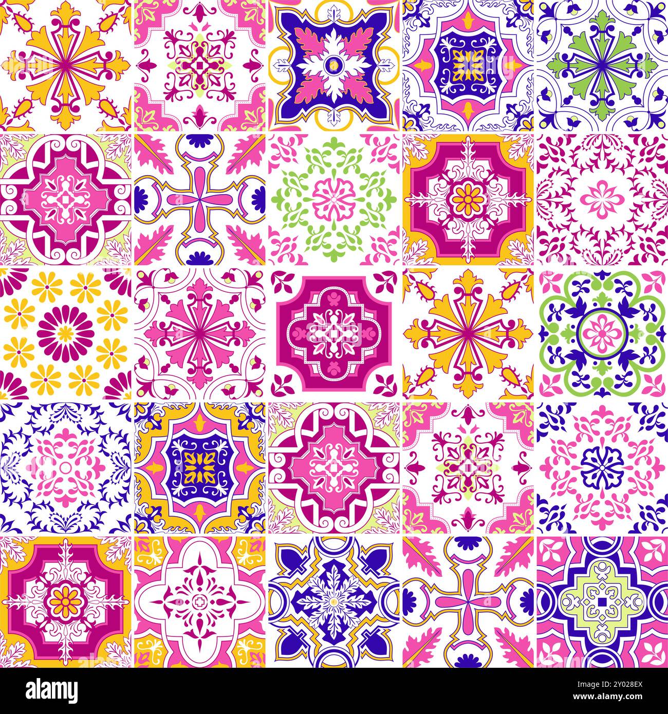 Pink and Blue Portuguese Azulejos Seamless Pattern Mosaic Tiles ...