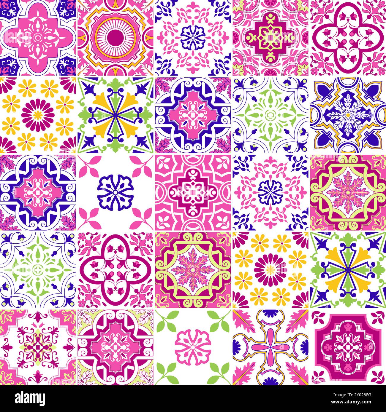 Pink and Blue Portuguese Azulejos Seamless Pattern Mosaic Tiles Checkered Vector Background ...