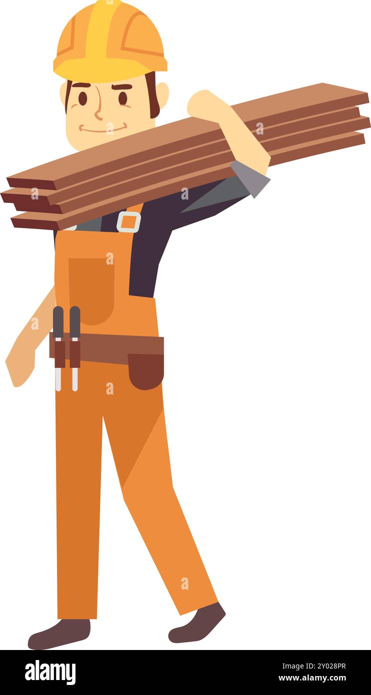 Construction worker carry wooden planks cartoon character Stock Vector ...