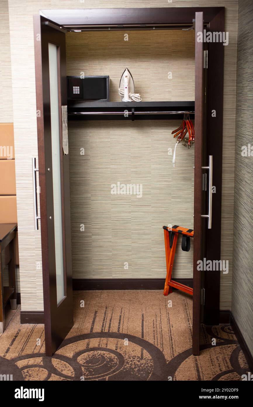 A view of a hotel room closet Stock Photo - Alamy