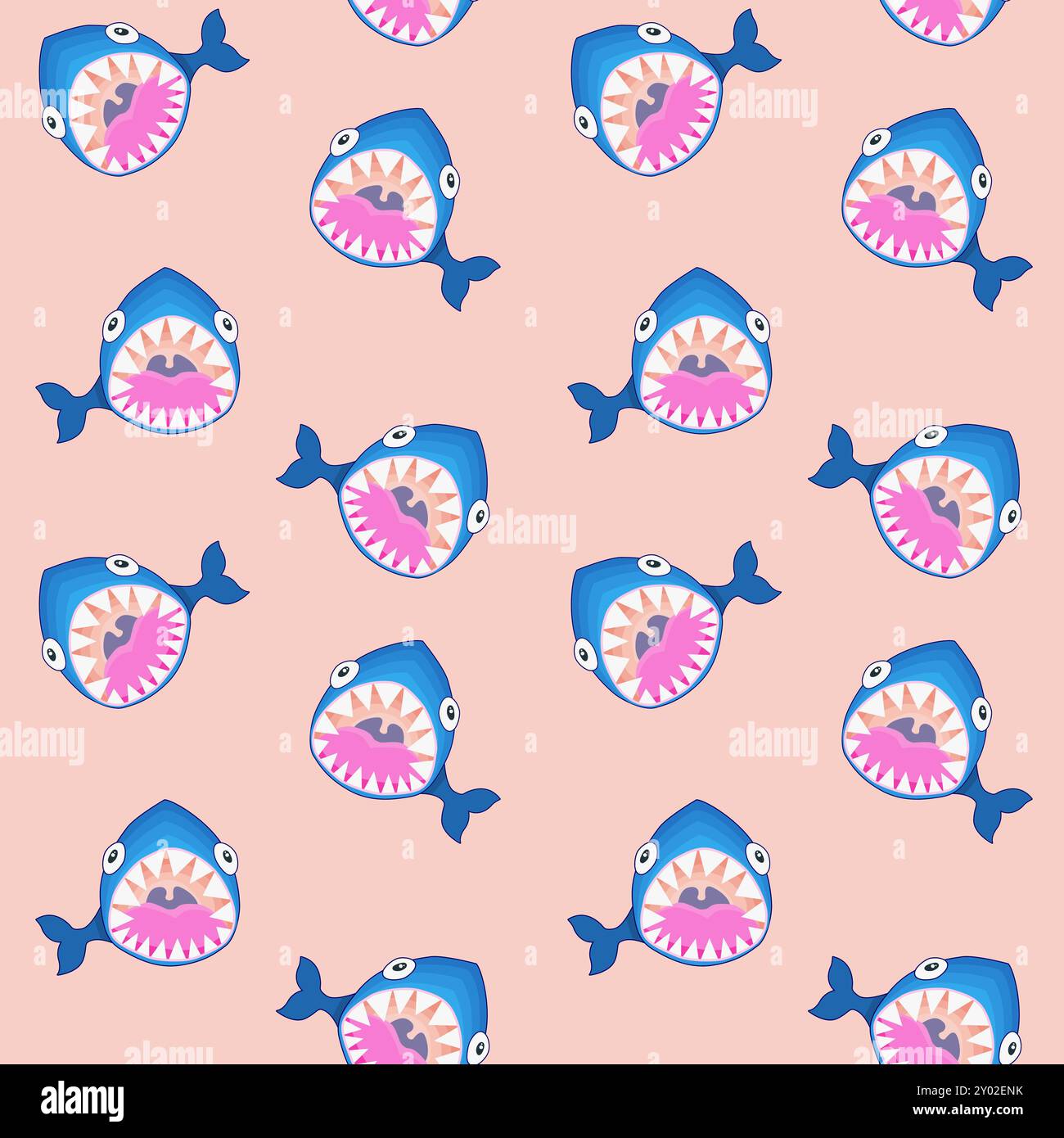 Purple Shark with Open Mouth Cute Vector Cartoon Drawing Seamless ...