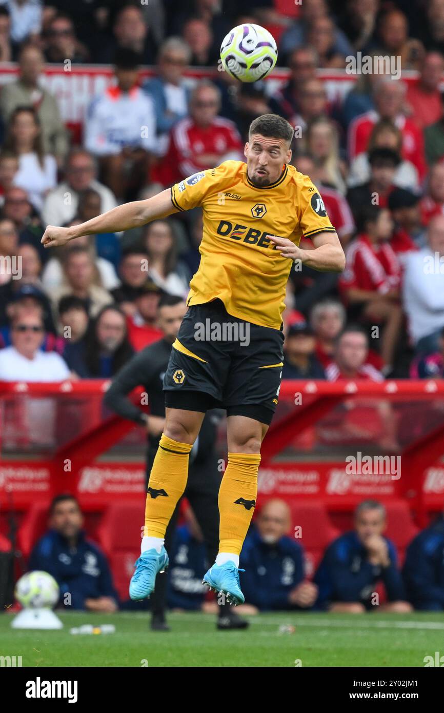 Matt Doherty of Wolverhampton Wanderers heads the ball during the ...