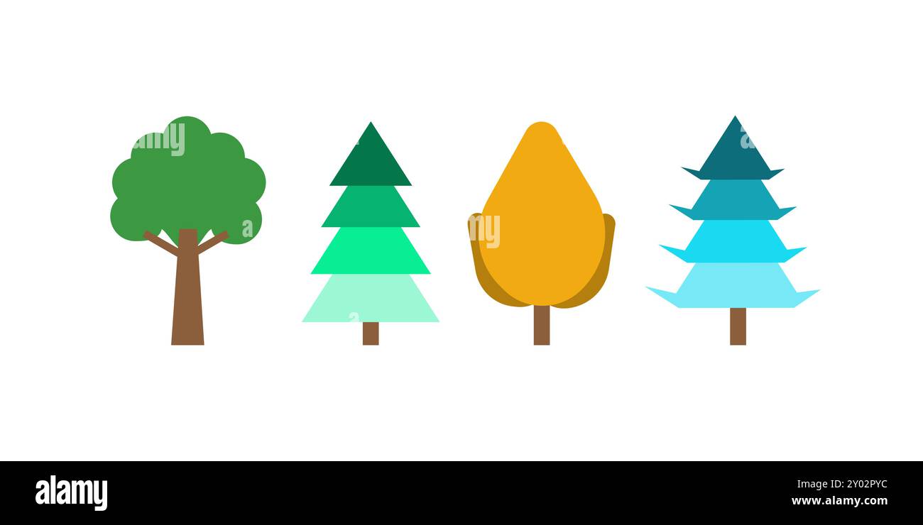 Flat vector trees set. Tree icons are set in a modern flat style Stock ...