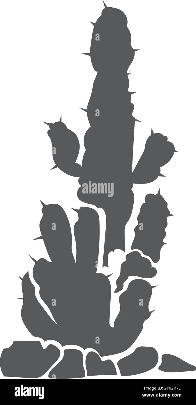 Mexican cactus black silhouette. Desert succulent icon Stock Vector ...