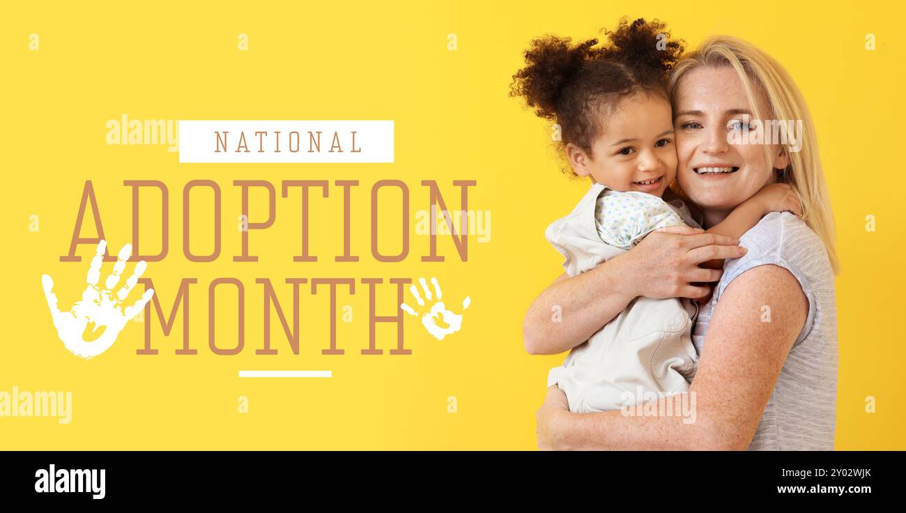 Banner for National Adoption Month with happy mother and daughter Stock ...
