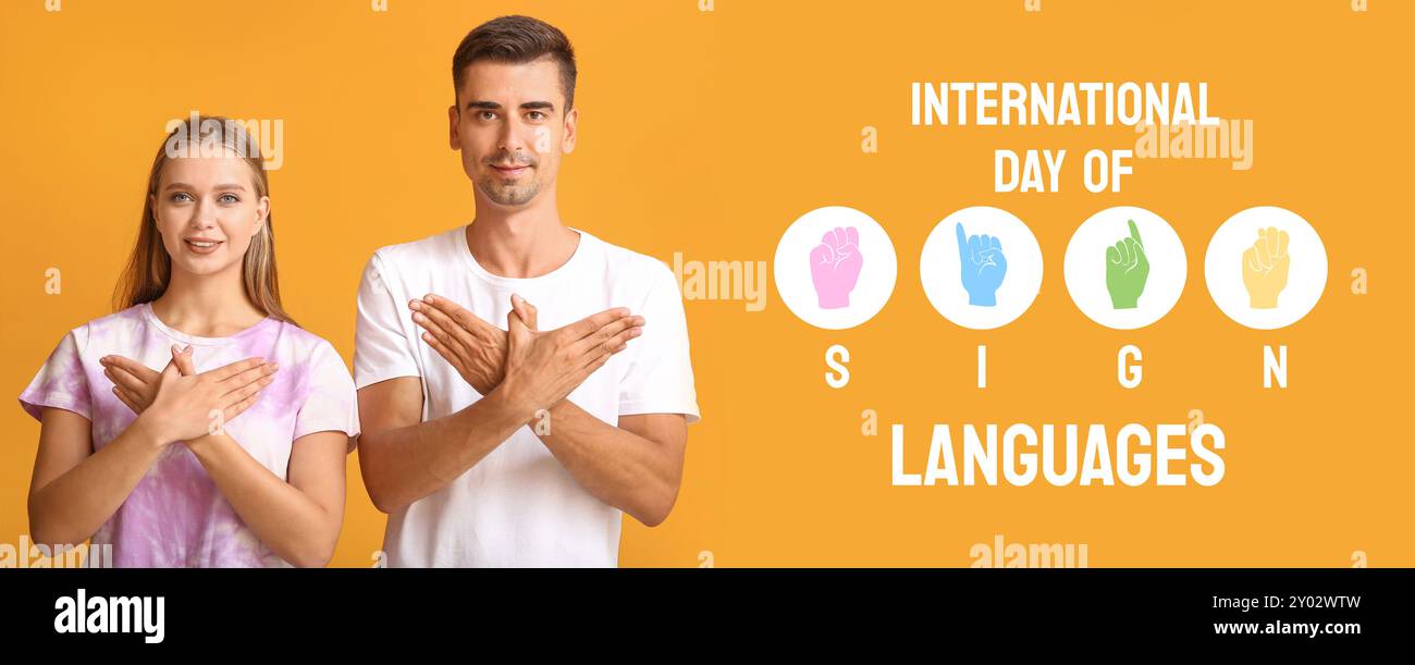 Banner for International Day of Sign Languages with young deaf mute ...