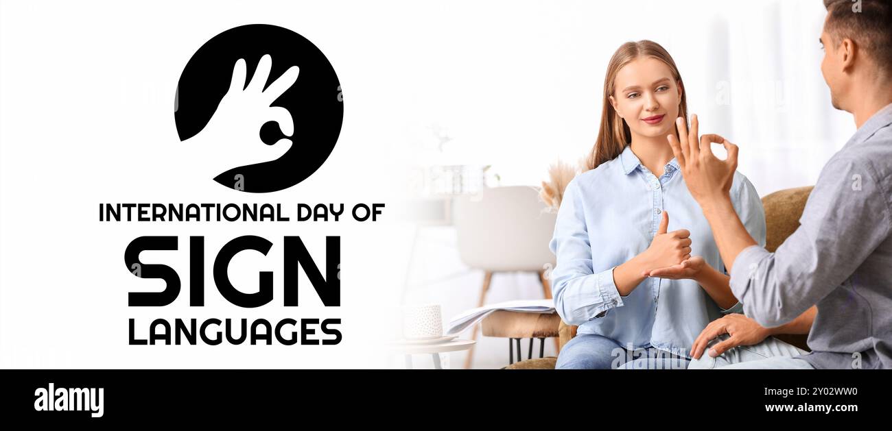 Banner for International Day of Sign Languages with young deaf mute ...