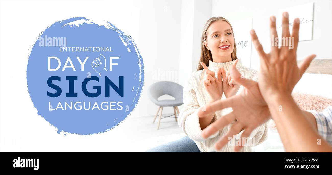 Banner for International Day of Sign Languages with young deaf mute ...