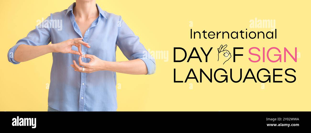 Banner for International Day of Sign Languages with young deaf mute ...
