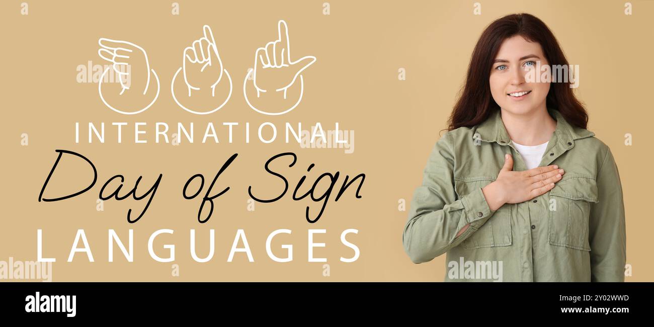 Banner for International Day of Sign Languages with young deaf mute ...