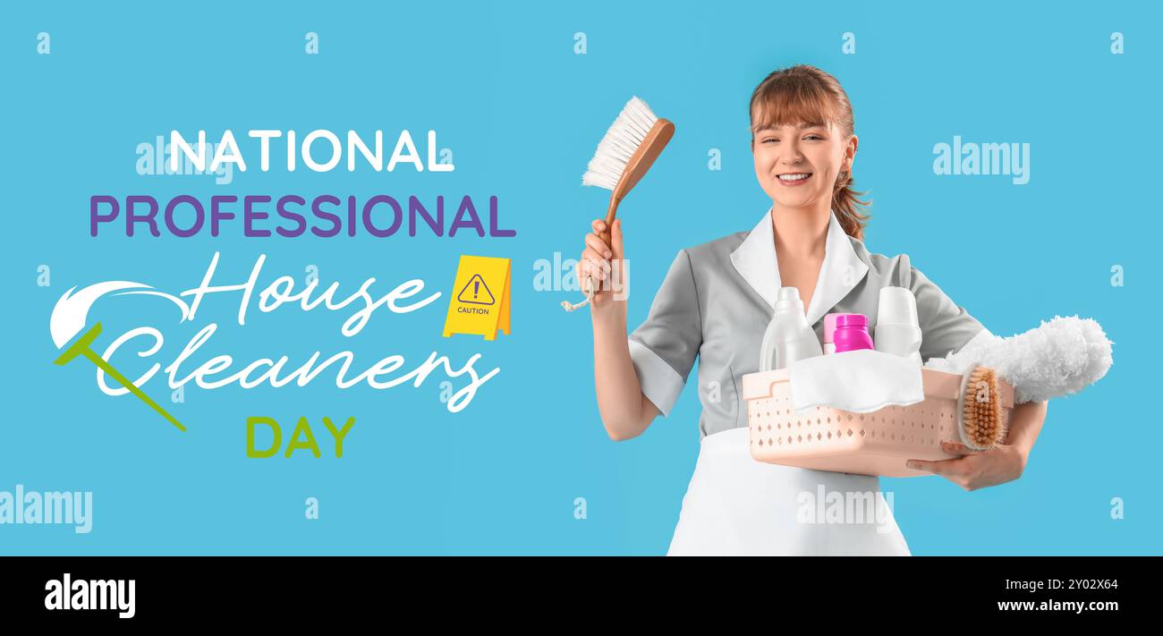 Banner for National Professional House Cleaners Day with chambermaid ...