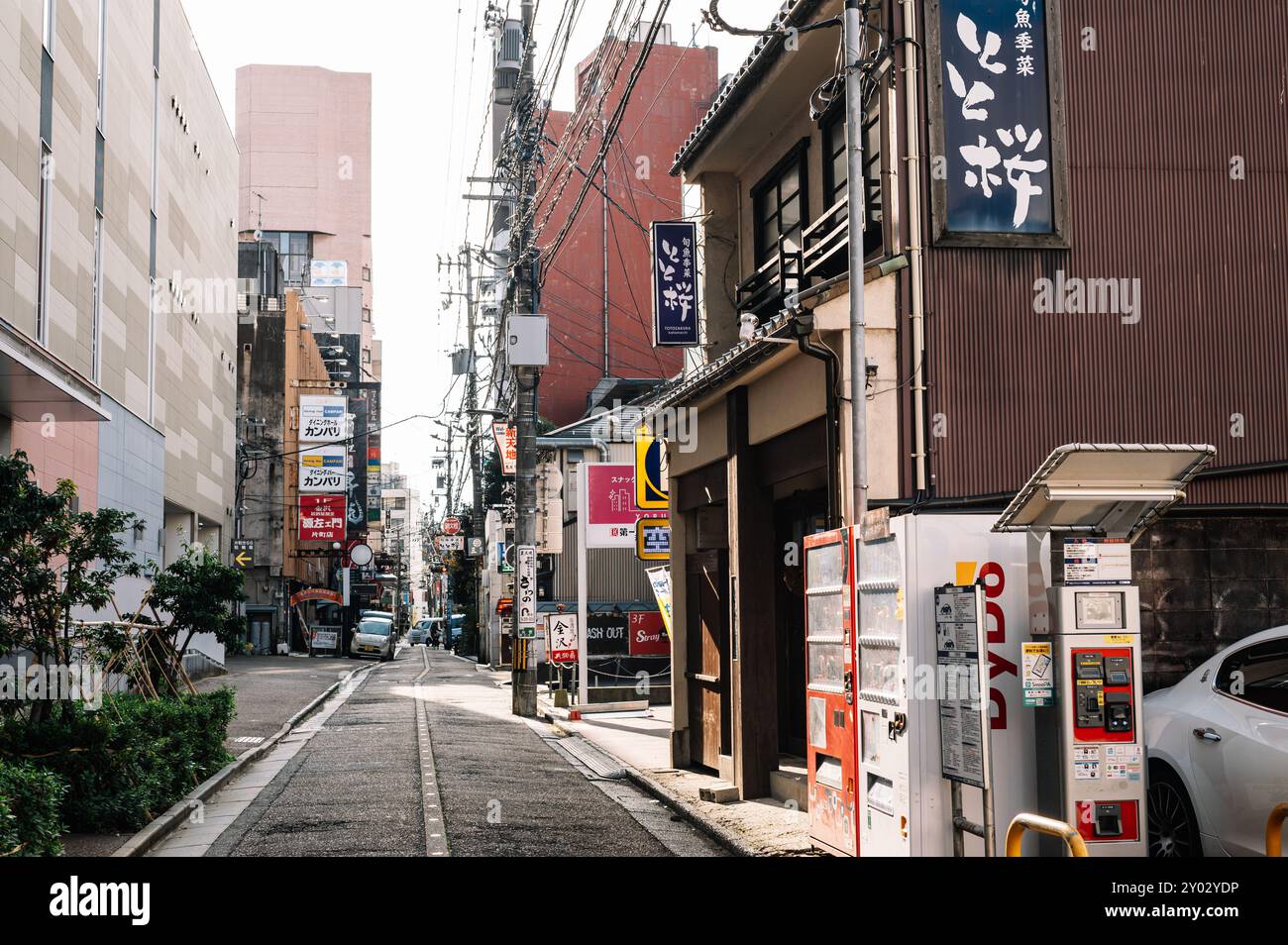 A serene urban street in Japan, blending traditional architecture with ...