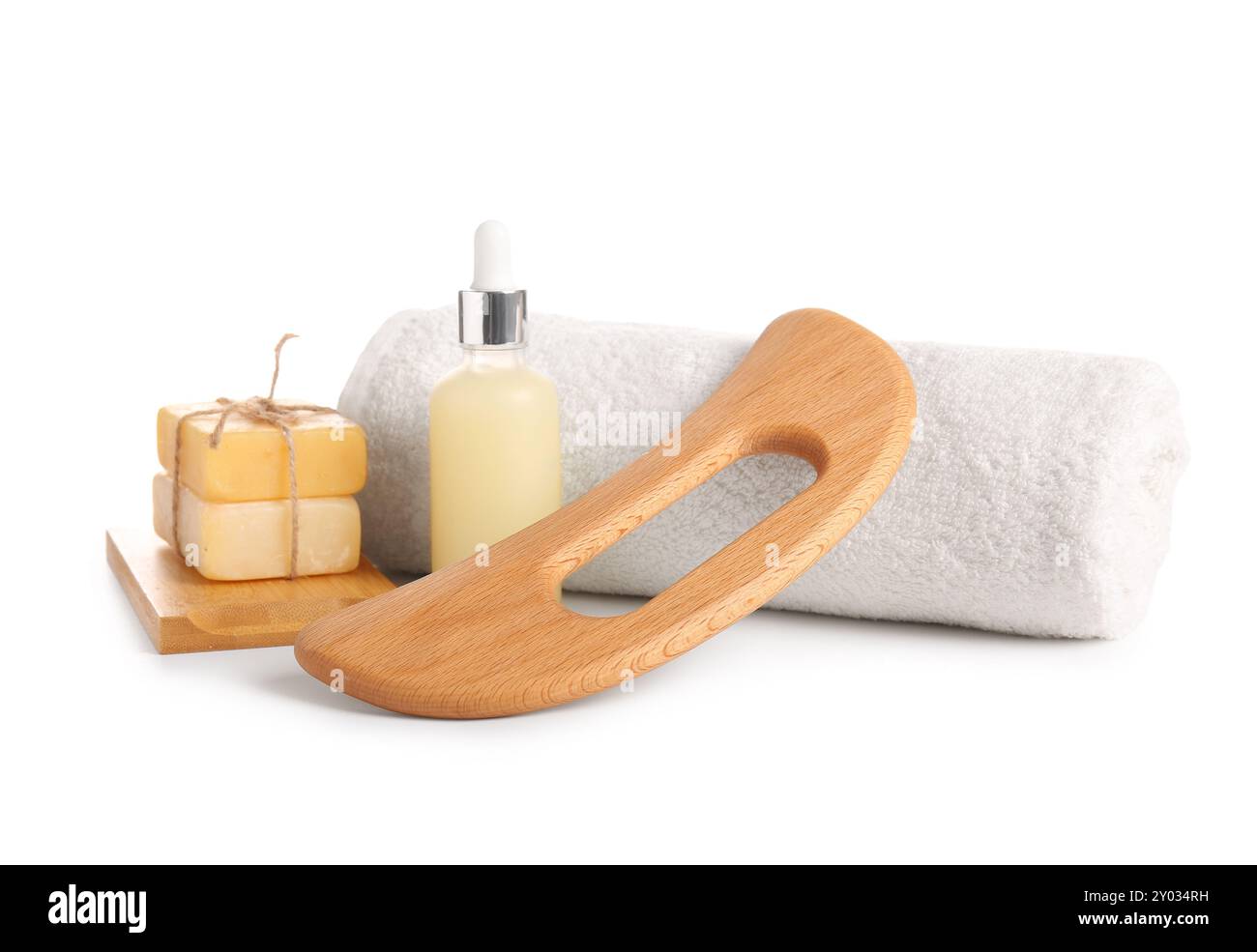 Beautiful composition with guasha body scraper and bath supplies on ...