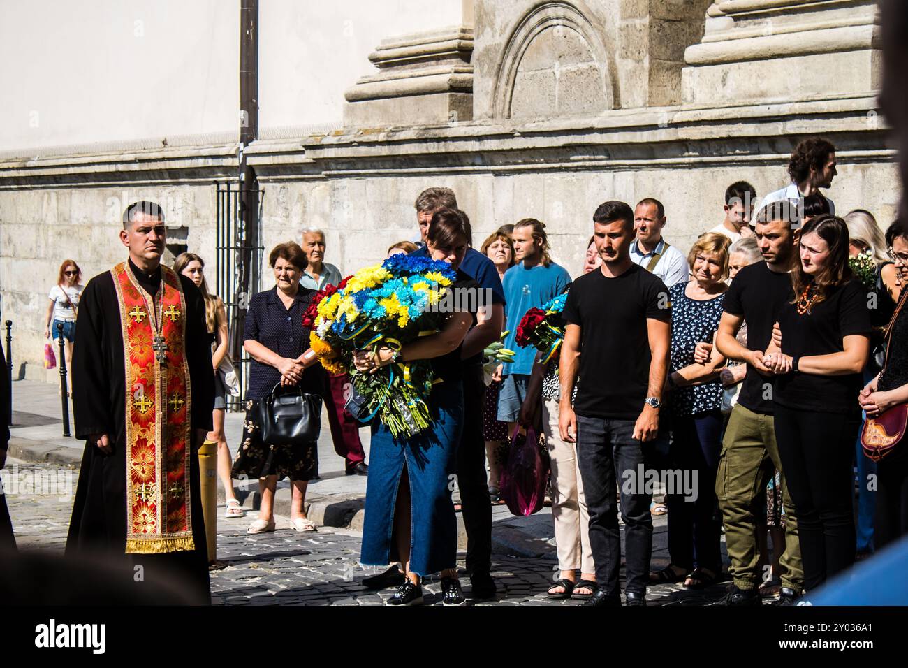Lviv, Ukraine, August 31, 2024 Military funeral ceremony at the Church ...