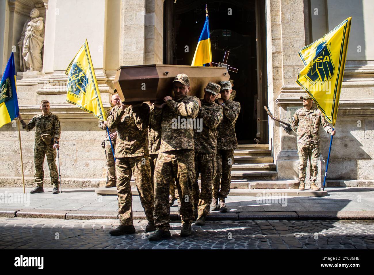 Lviv, Ukraine, August 31, 2024 Military funeral ceremony at the Church ...