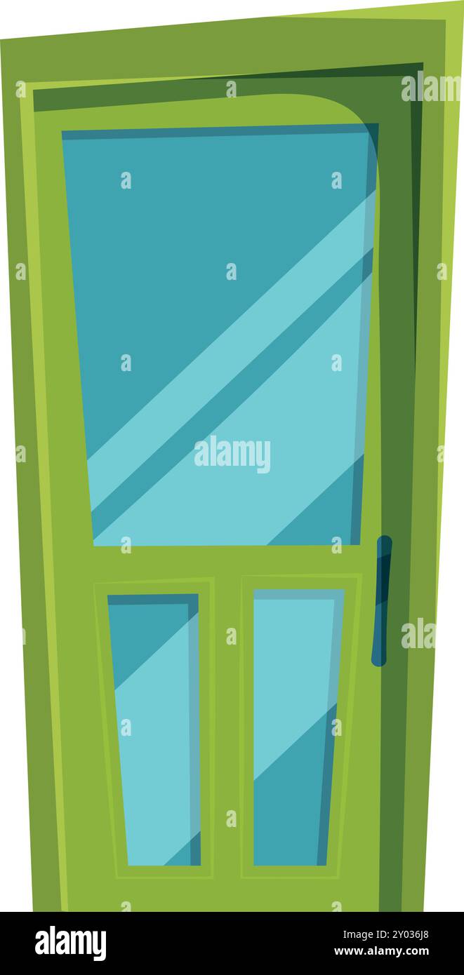 Glass door cartoon element. Green wooden doorway Stock Vector Image ...