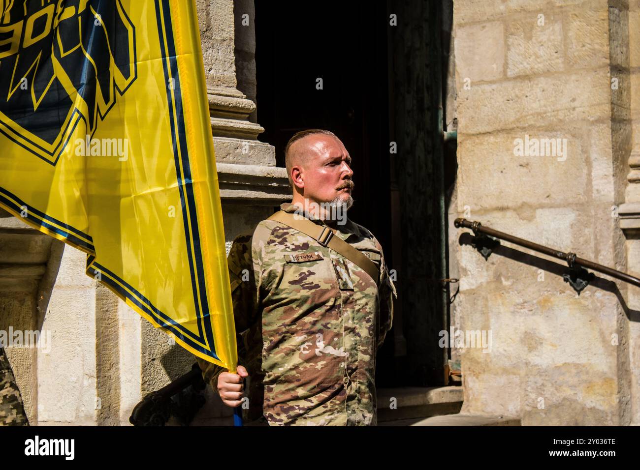 Lviv, Ukraine, August 31, 2024 Military funeral ceremony at the Church ...