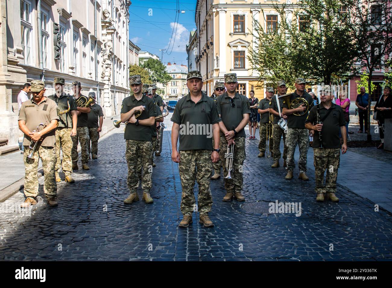Lviv, Ukraine, August 31, 2024 Military funeral ceremony at the Church ...