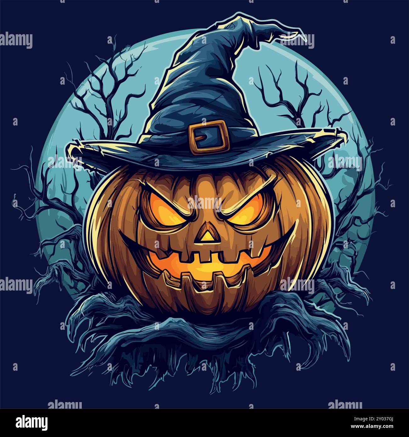 Evil pumpkin Halloween sticker vector Stock Vector Image & Art - Alamy