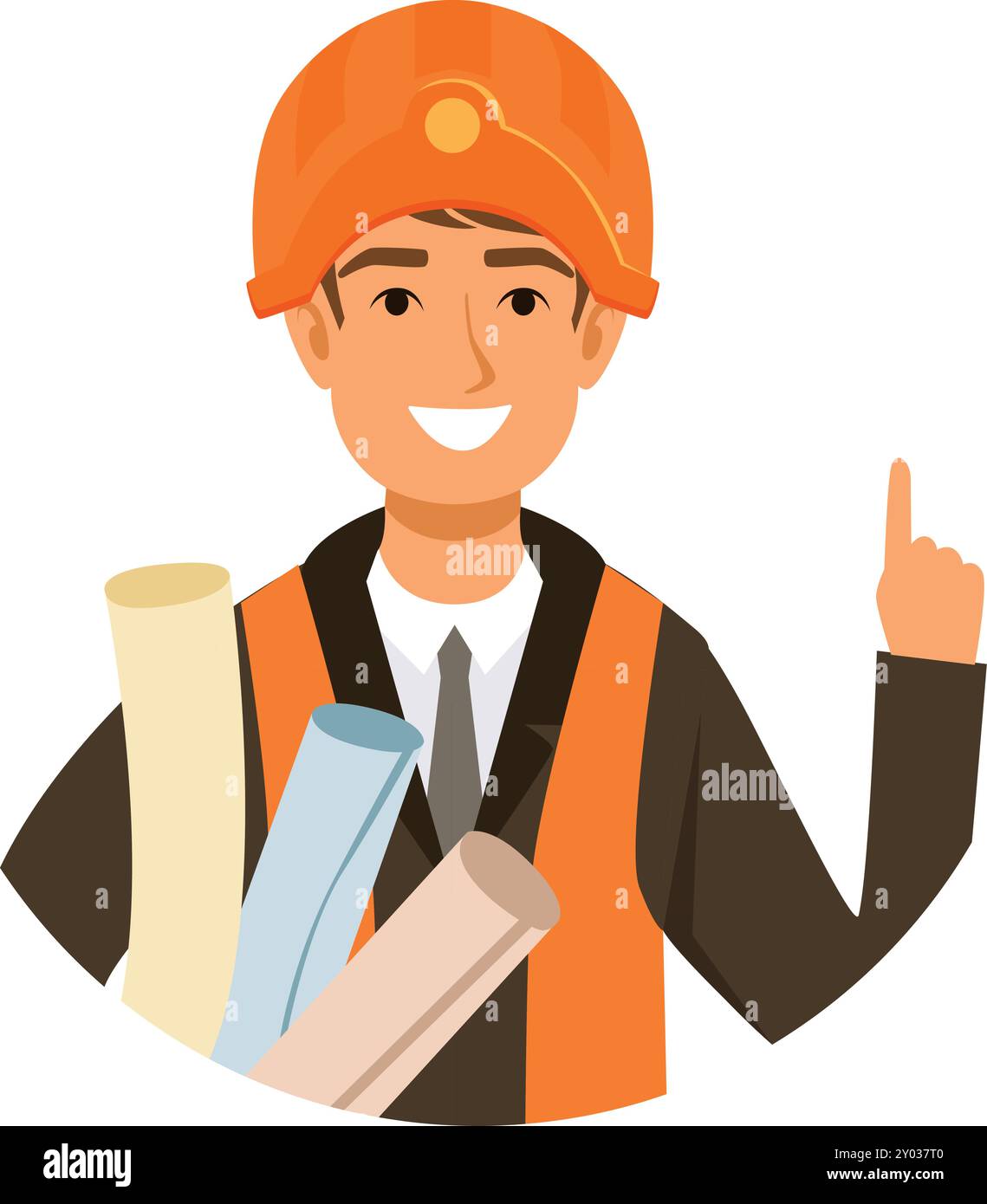 Engineer cartoon character. Man in hard hat hold blueprints Stock ...