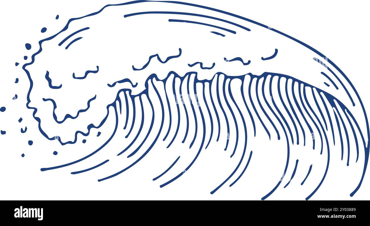 Wave drawing. Hand drawn ocean water splash Stock Vector Image & Art ...
