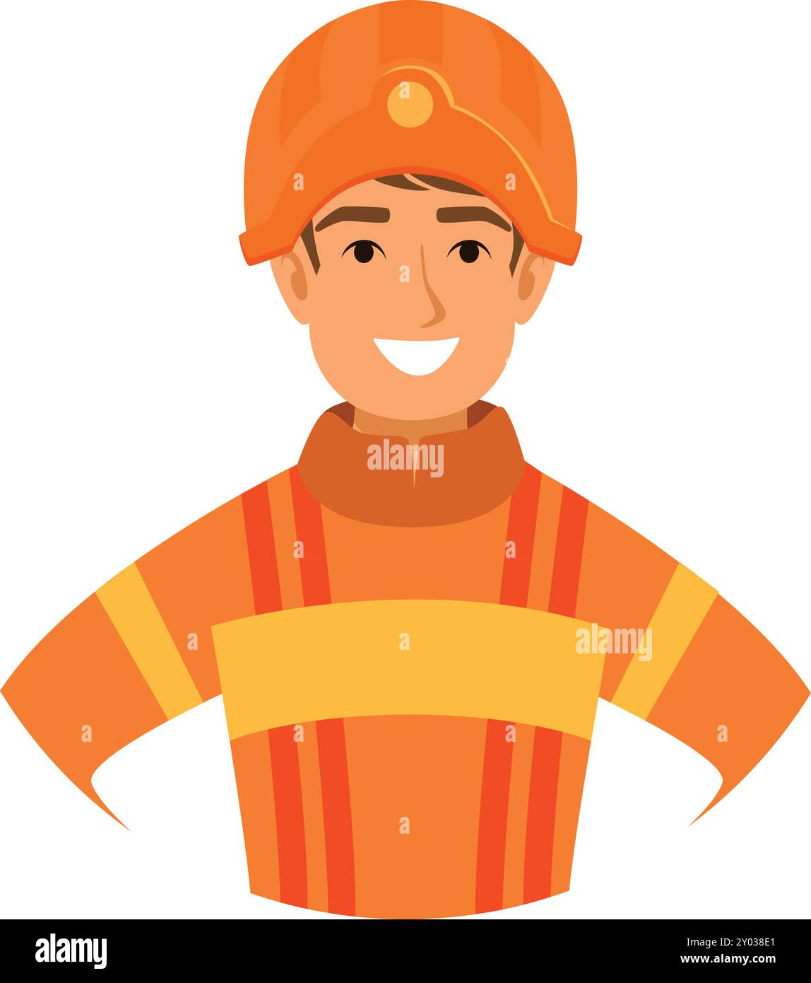 Firefighter cartoon character. Cheerful occupation mascot portrait ...