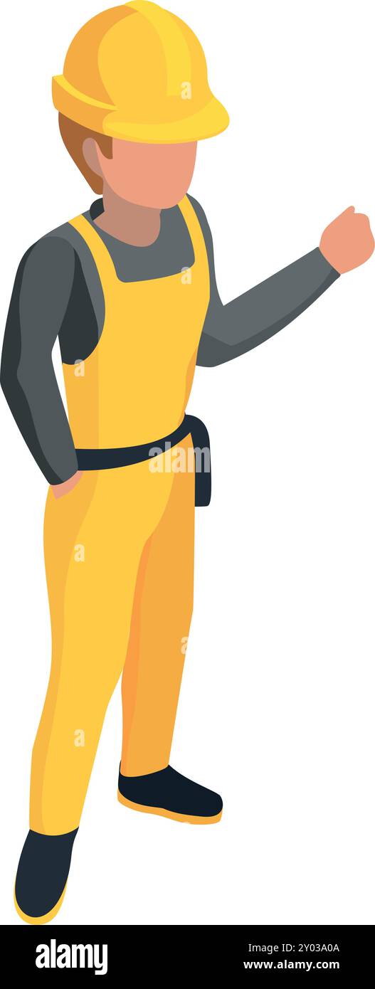 Isometric worker in yellow hard hat. Architect character Stock Vector ...