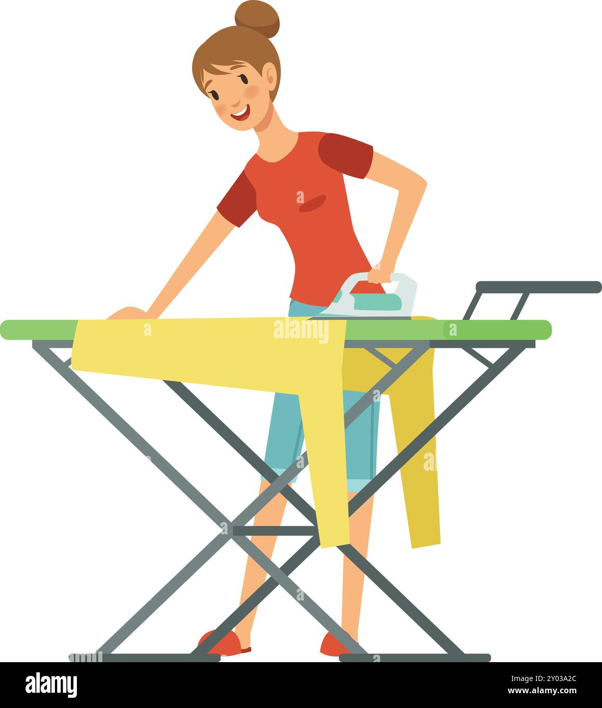 Woman ironing clothes. Household routine cartoon character Stock Vector ...