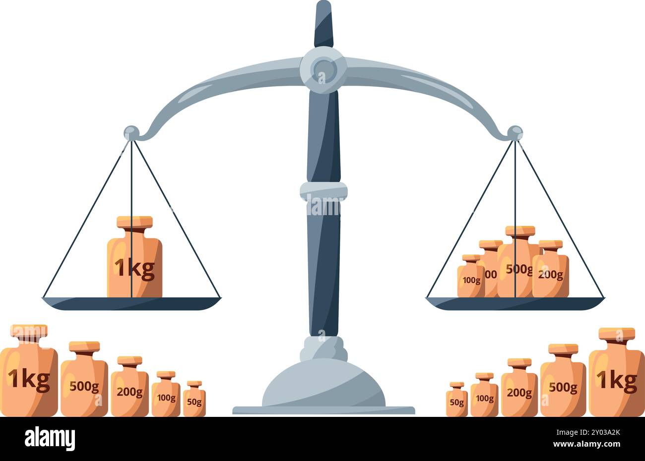 Old scale with metal calibration weights cartoon icon Stock Vector ...