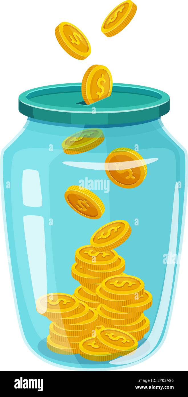 Glass jar with golden coins falling cartoon icon Stock Vector Image ...