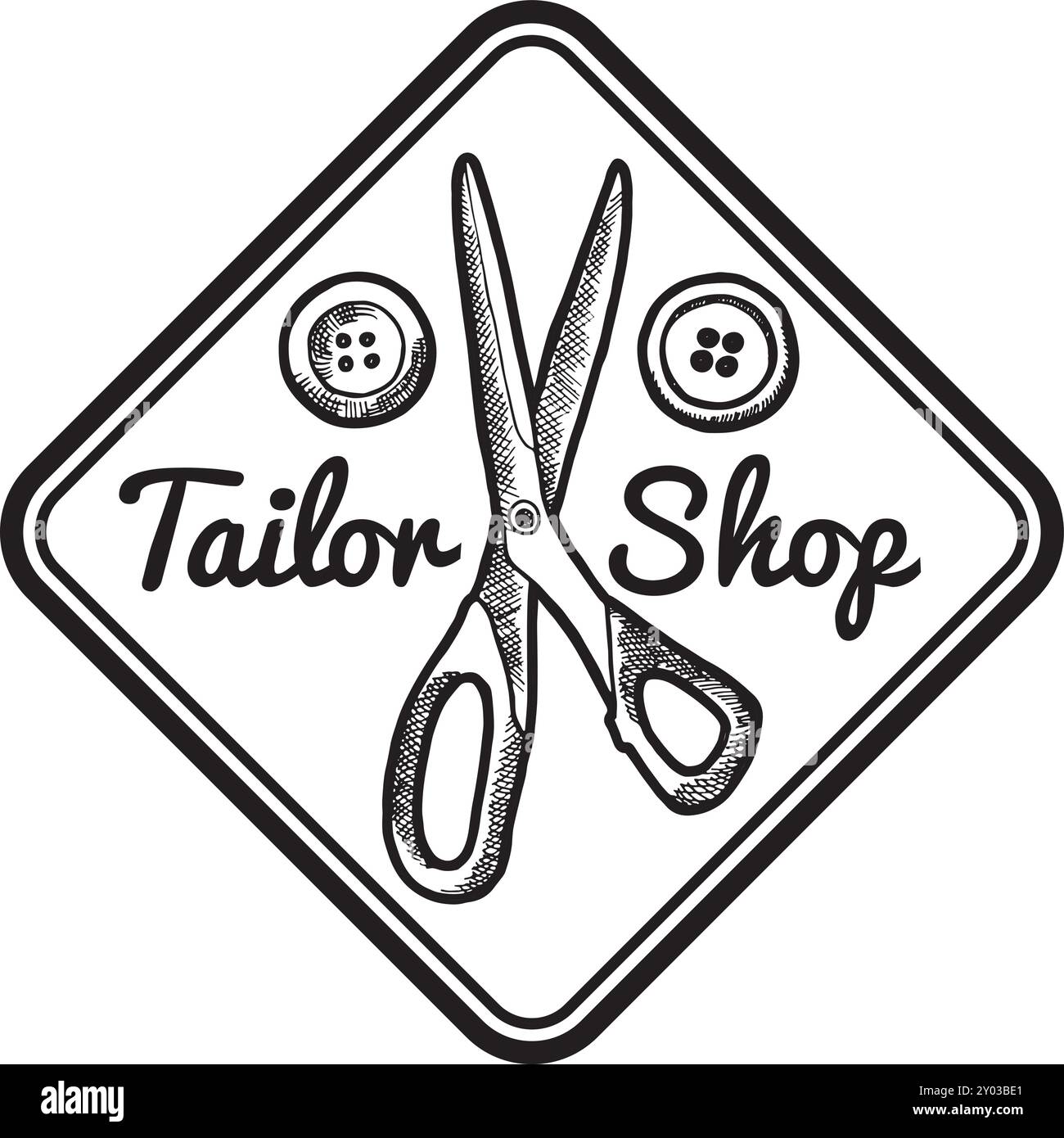 Tailor shop label. Monochrome logo. Round emblem Stock Vector Image ...