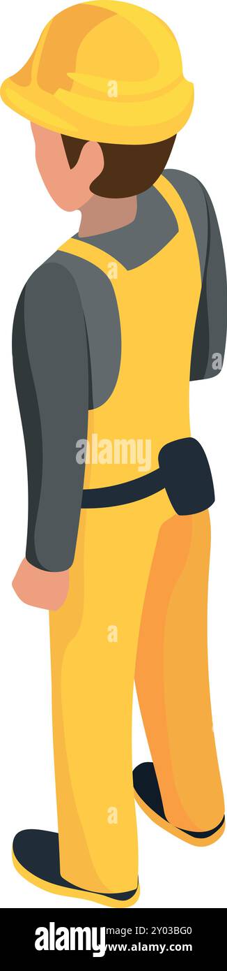 Standing engineer back view. Isometric construction worker Stock Vector ...