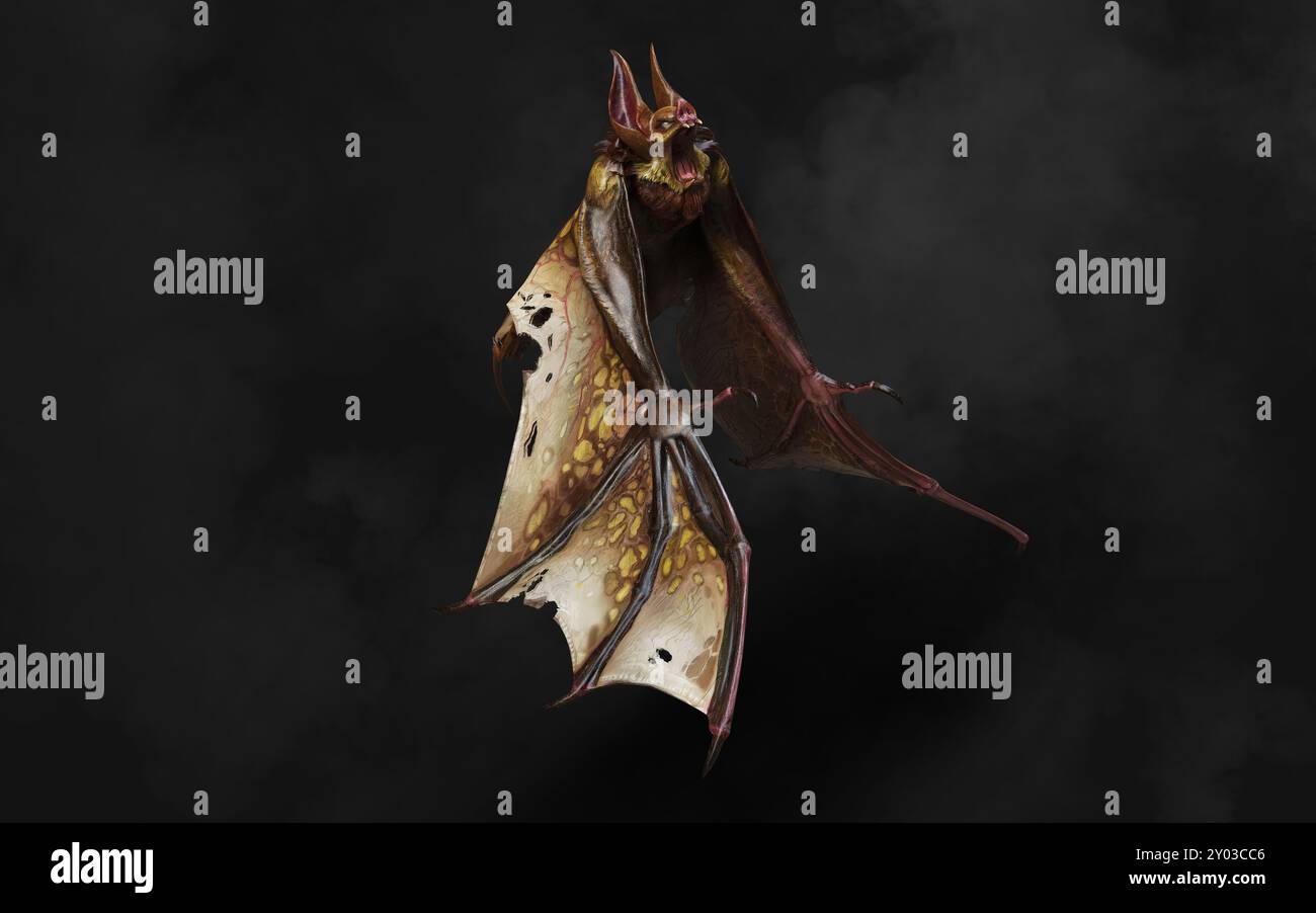 3d Illustration of Flying Vampire bat isolated on dark background with ...