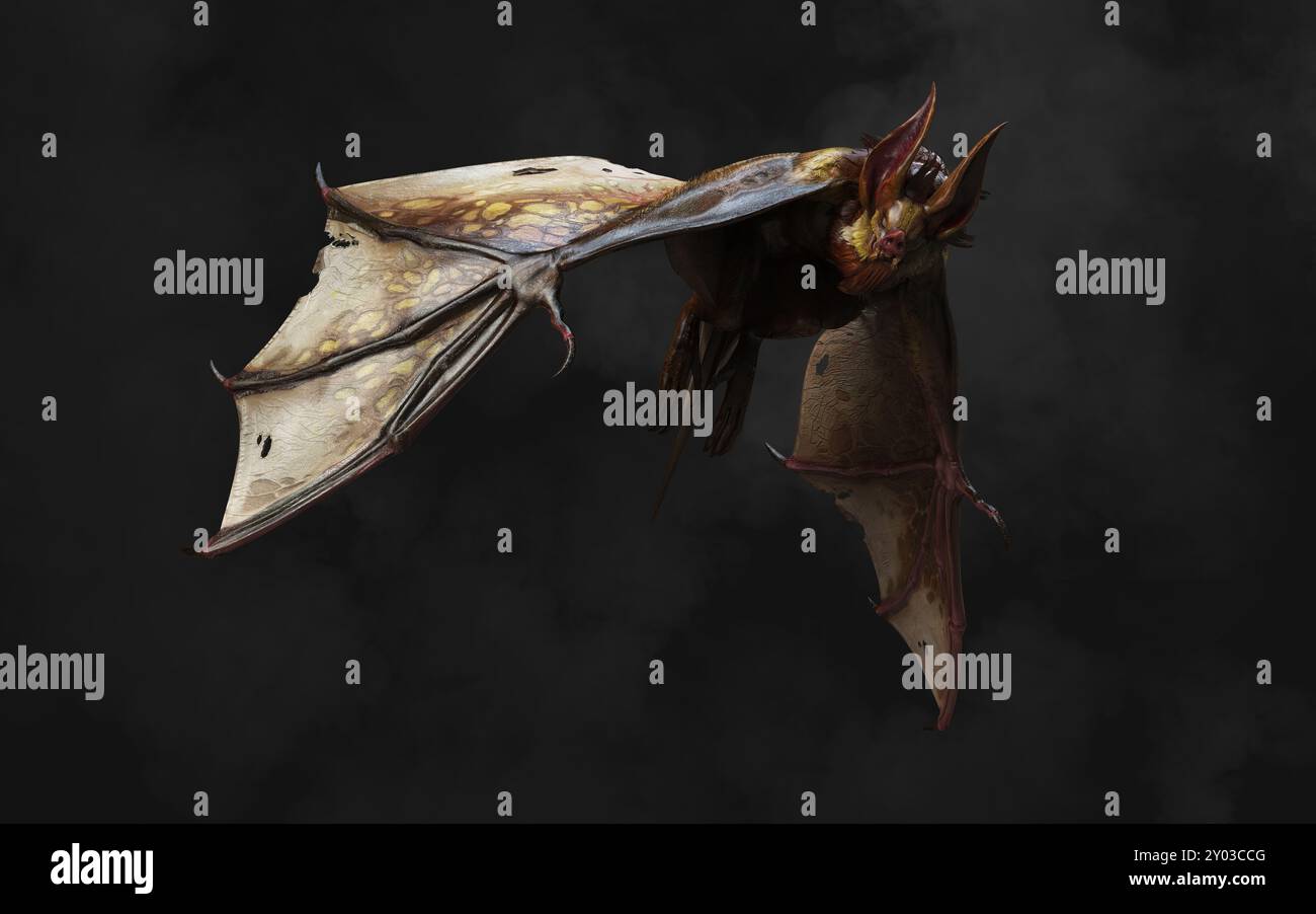3d Illustration of Flying Vampire bat isolated on dark background with ...
