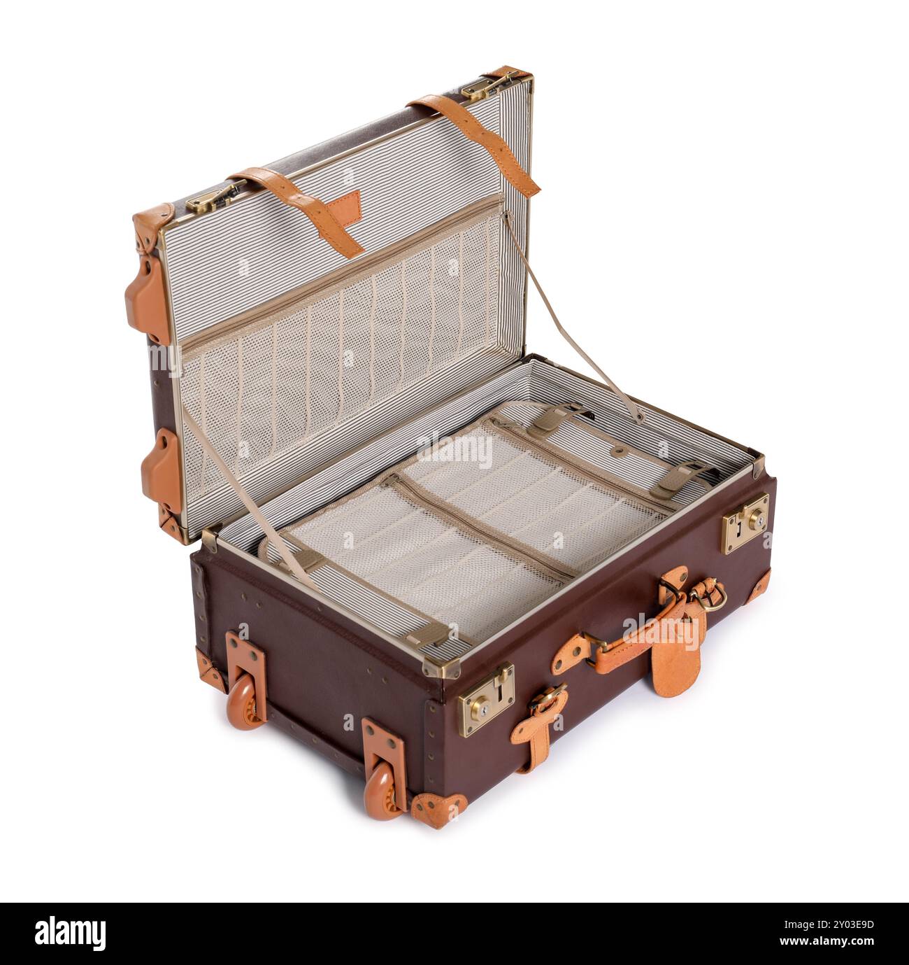 Open empty suitcase for travelling isolated on white Stock Photo - Alamy