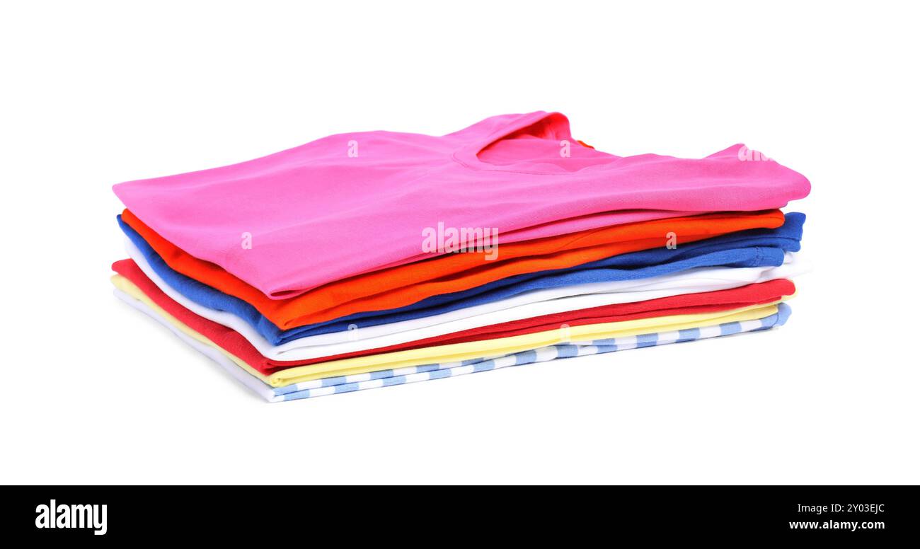 Stack of colorful clothes isolated on white Stock Photo - Alamy