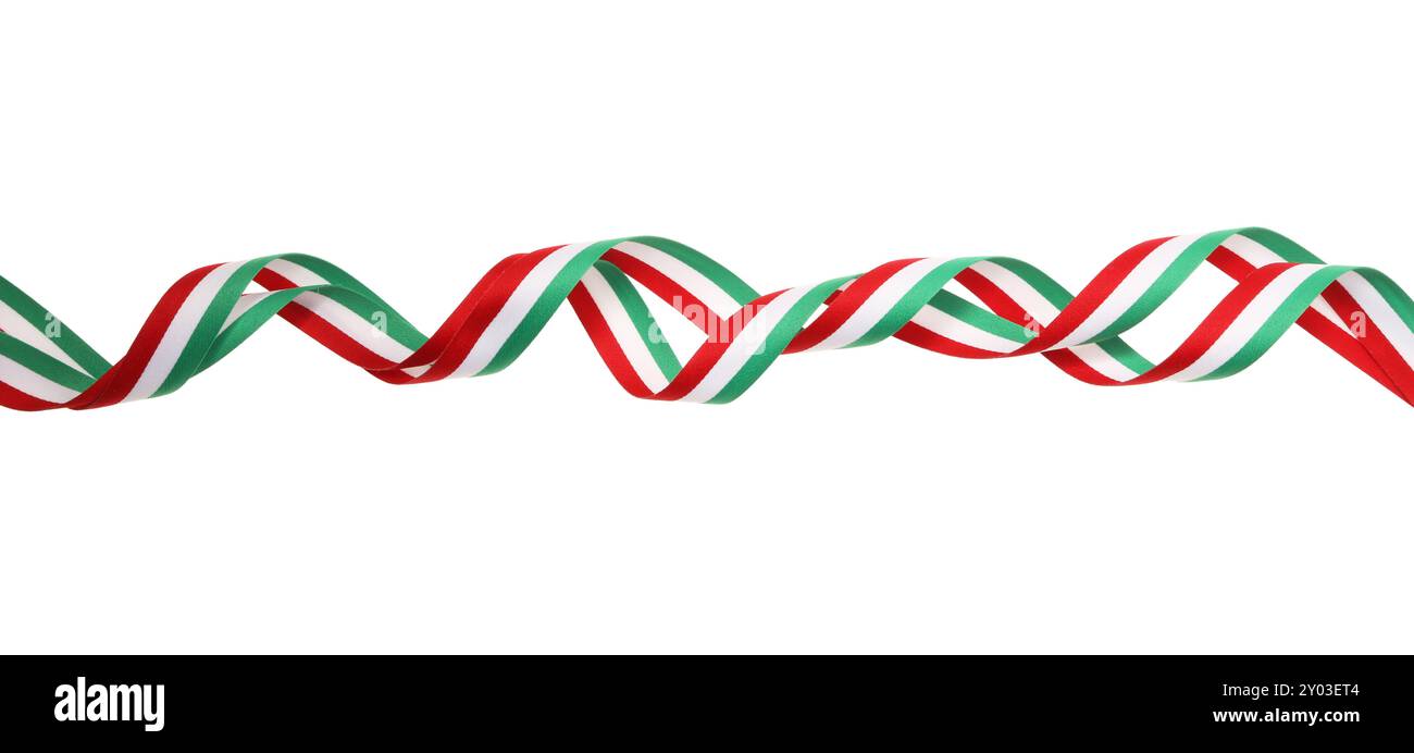 Ribbons with Hungary flag pattern isolated on white, top view Stock ...