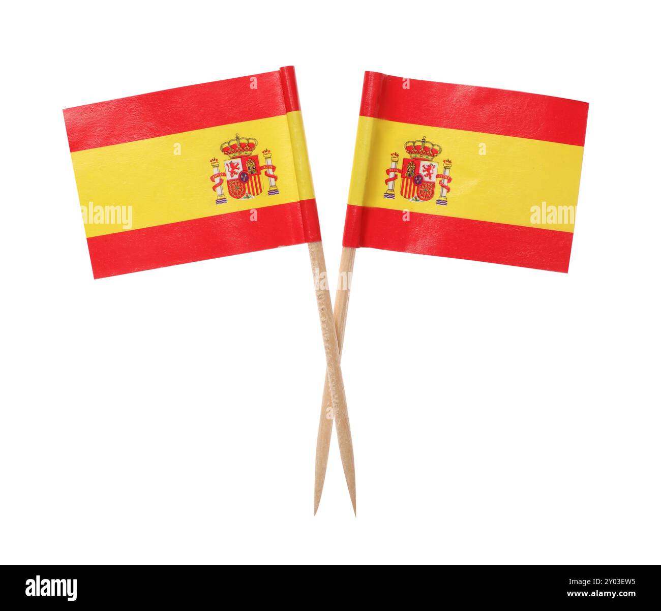 Small paper flags of Spain isolated on white Stock Photo - Alamy