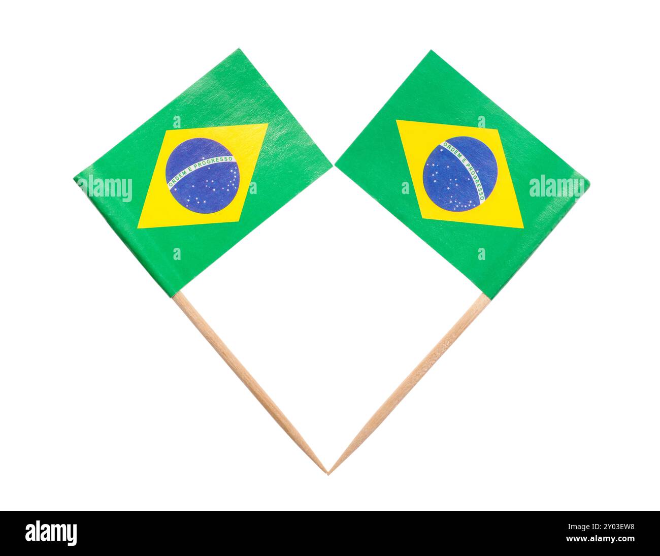 Small paper flags of Brazil isolated on white Stock Photo - Alamy