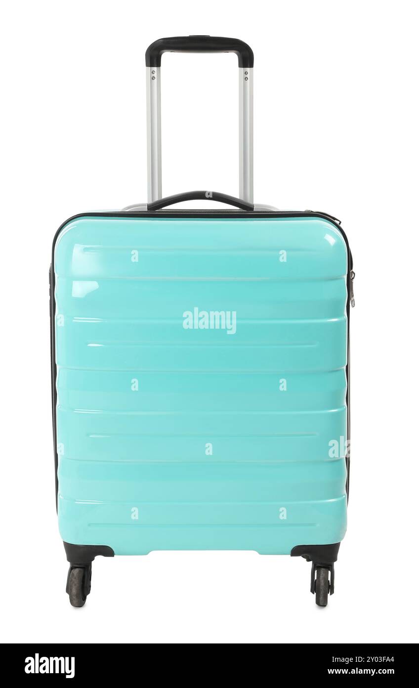 Blue suitcase on wheels Cut Out Stock Images & Pictures - Alamy