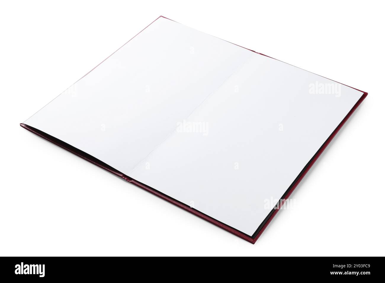 Open cover with empty sheets isolated on white. Mockup for design Stock ...