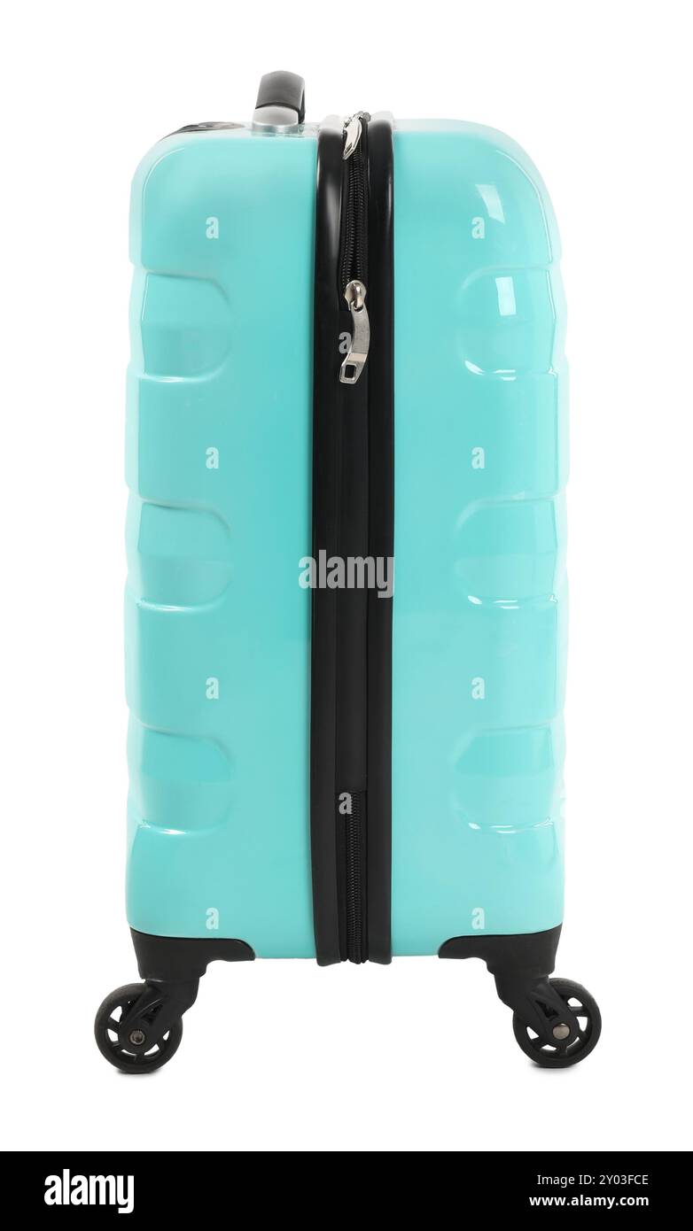 Blue suitcase on wheels Cut Out Stock Images & Pictures - Alamy