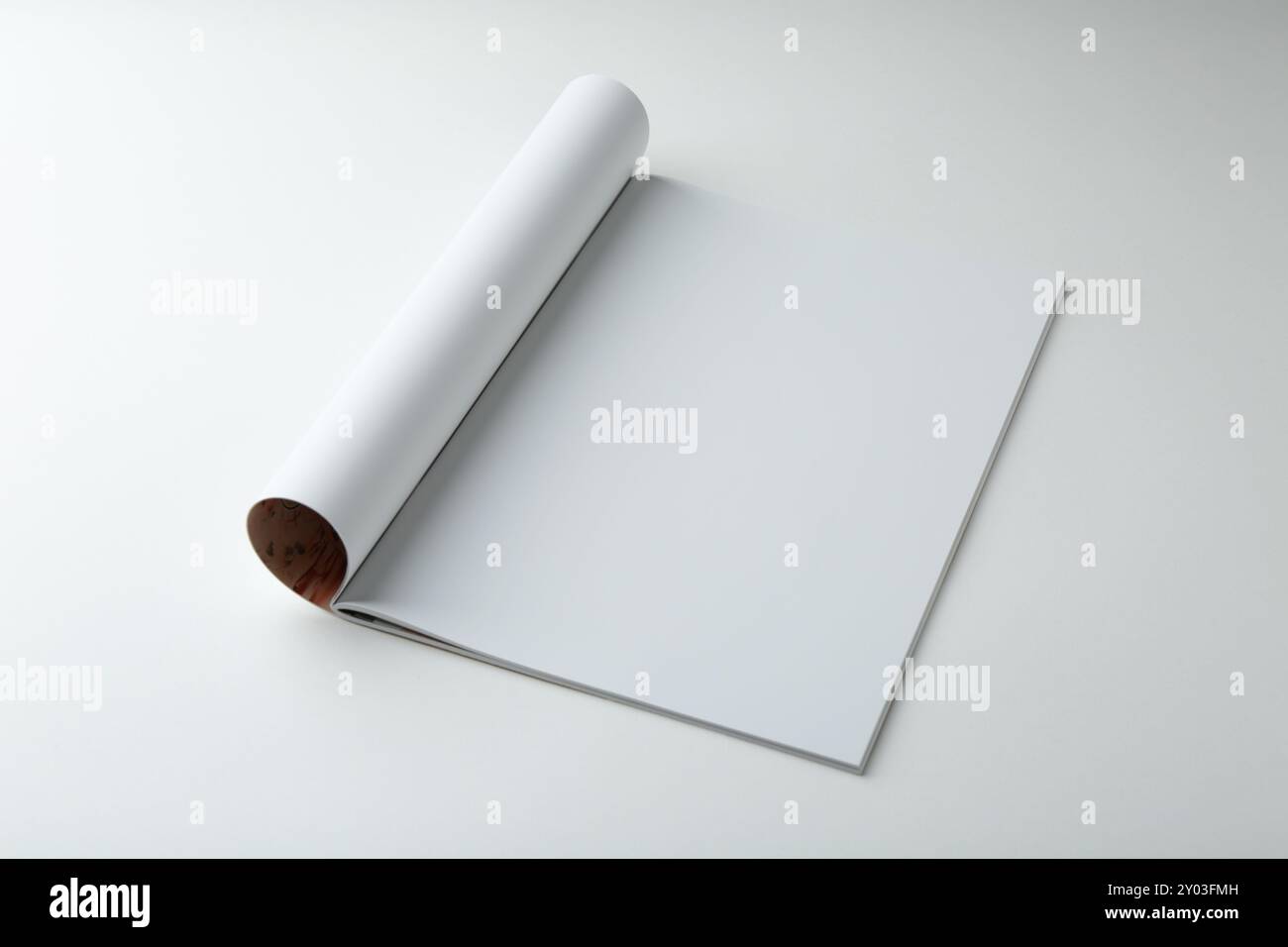 Open magazine with blank page on white background. Mockup for design ...