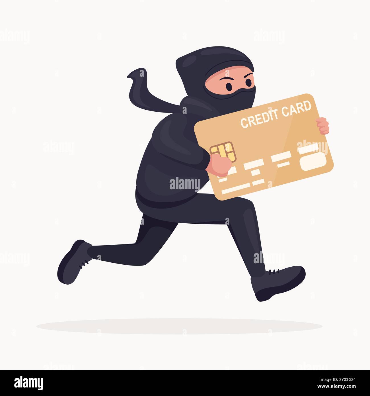 Vector Cartoon Thief Running with Stolen Credit Card. Flat Style ...