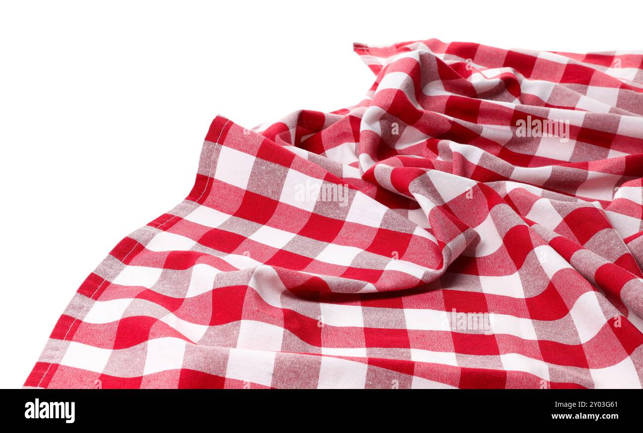 Crumpled tablecloth with checkered pattern isolated on white Stock ...
