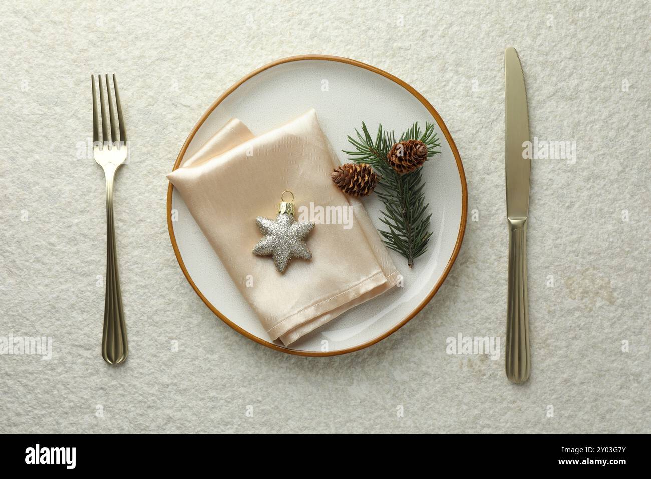 Christmas table setting with festive decor, flat lay Stock Photo - Alamy